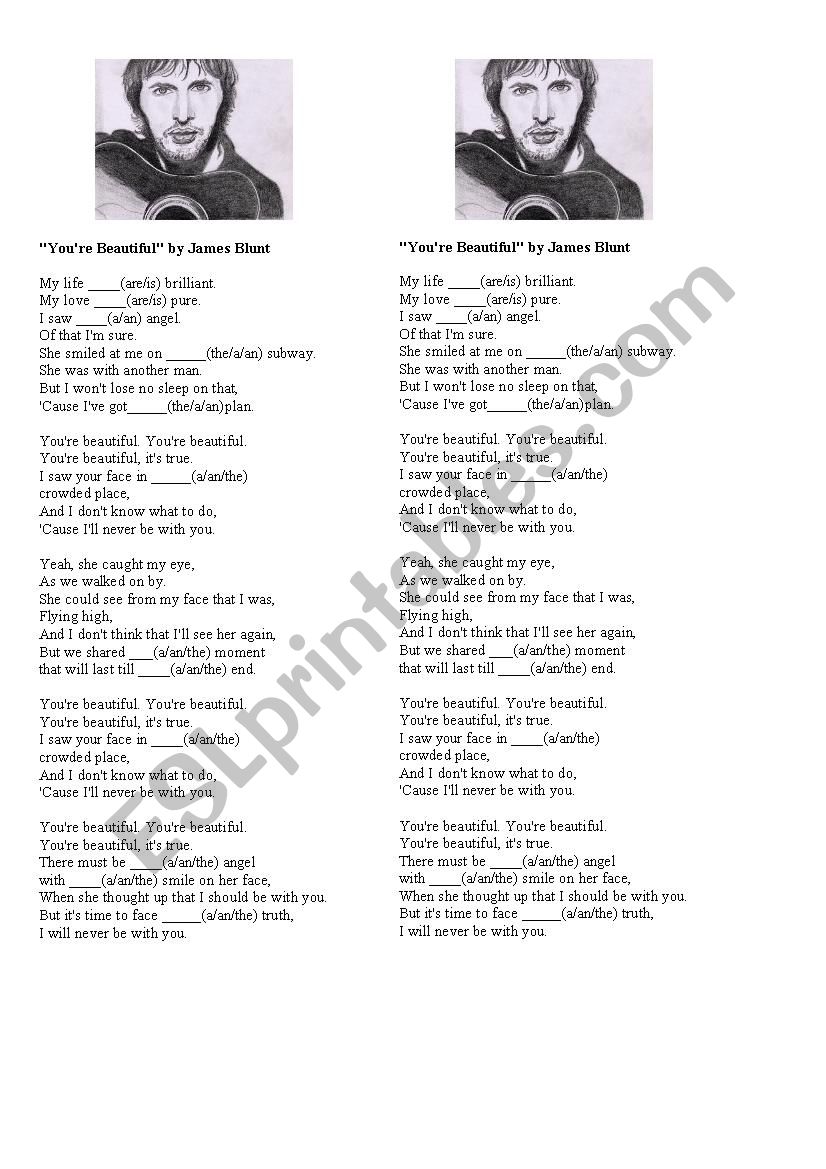 James Blunt´ song - ESL worksheet by teacherkatia