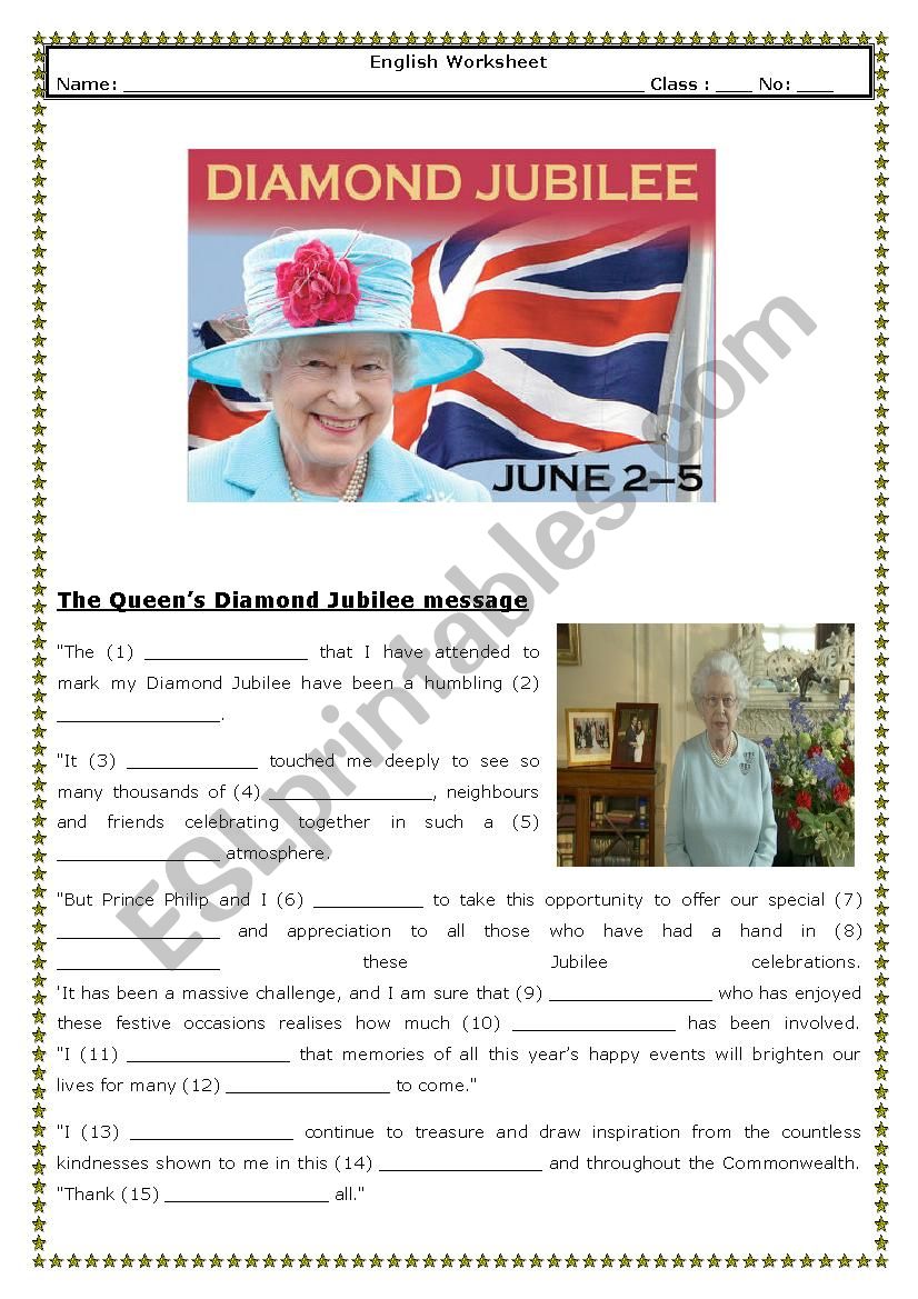 The Queen´s Diamond Jubilee message (with Key) - ESL worksheet by maditi