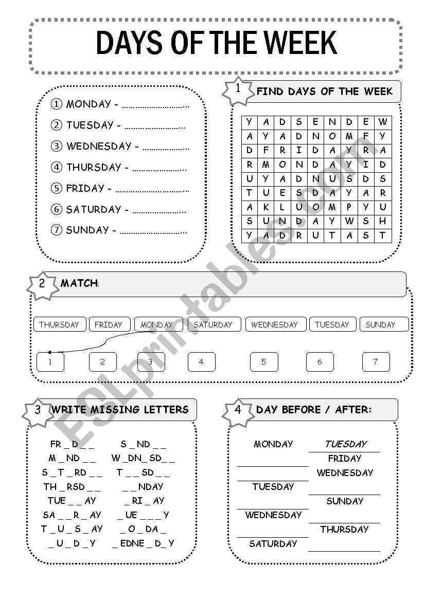 DAYS OF THE WEEK ESL Worksheet By Lucak F 