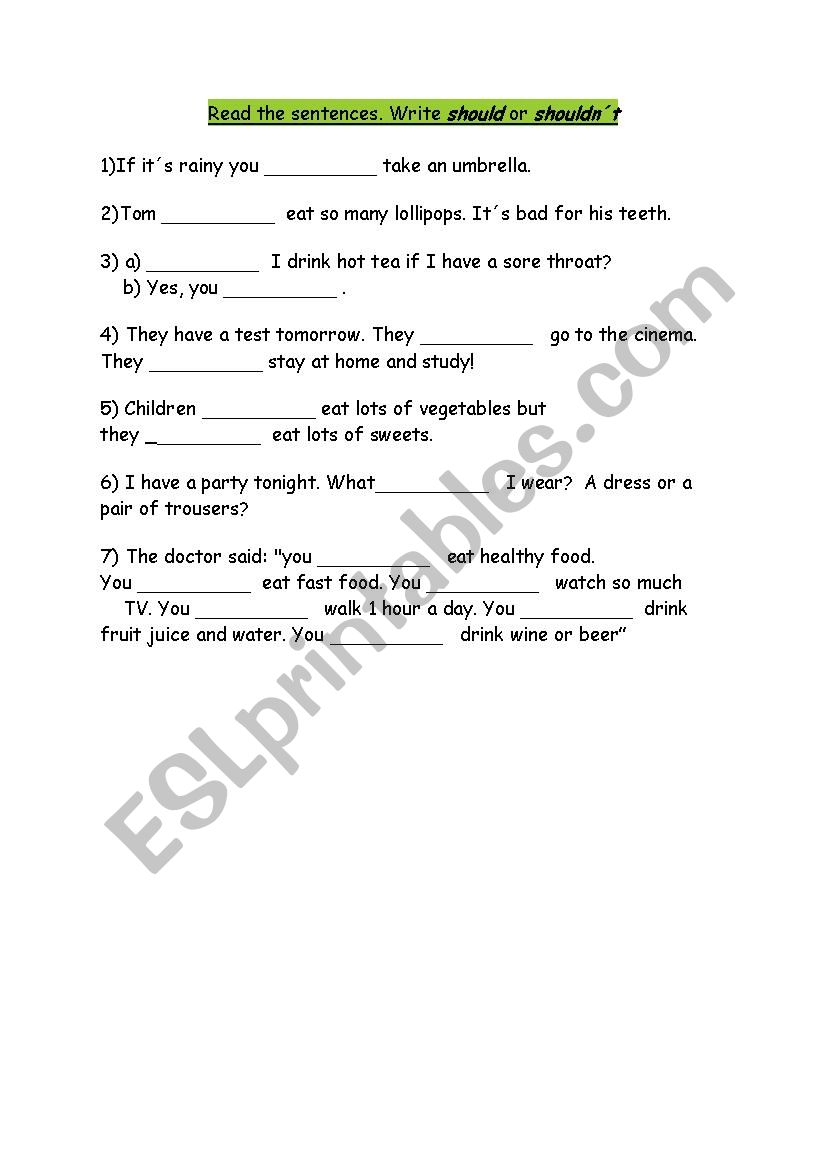 Should/Shouldn´t 2 pages - ESL worksheet by lisachasy