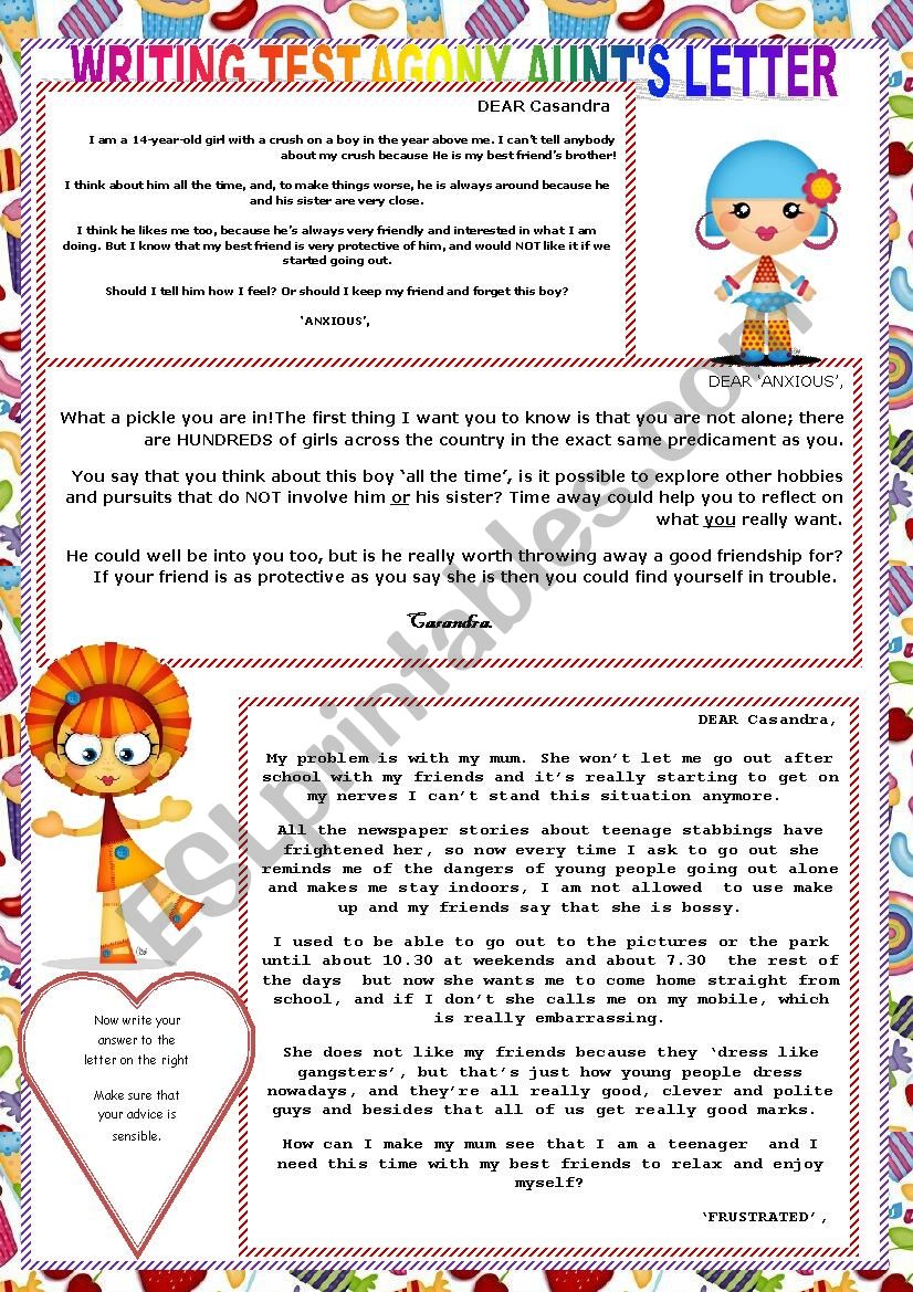 GIVING ADVICE AGONY AUNT´S LETTER - ESL worksheet by grixo