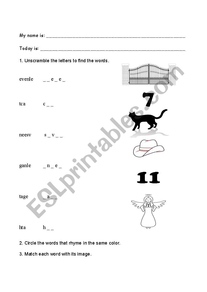 Unscramble Rhyming Words from "Raindrops on my hat" poem - ESL ...