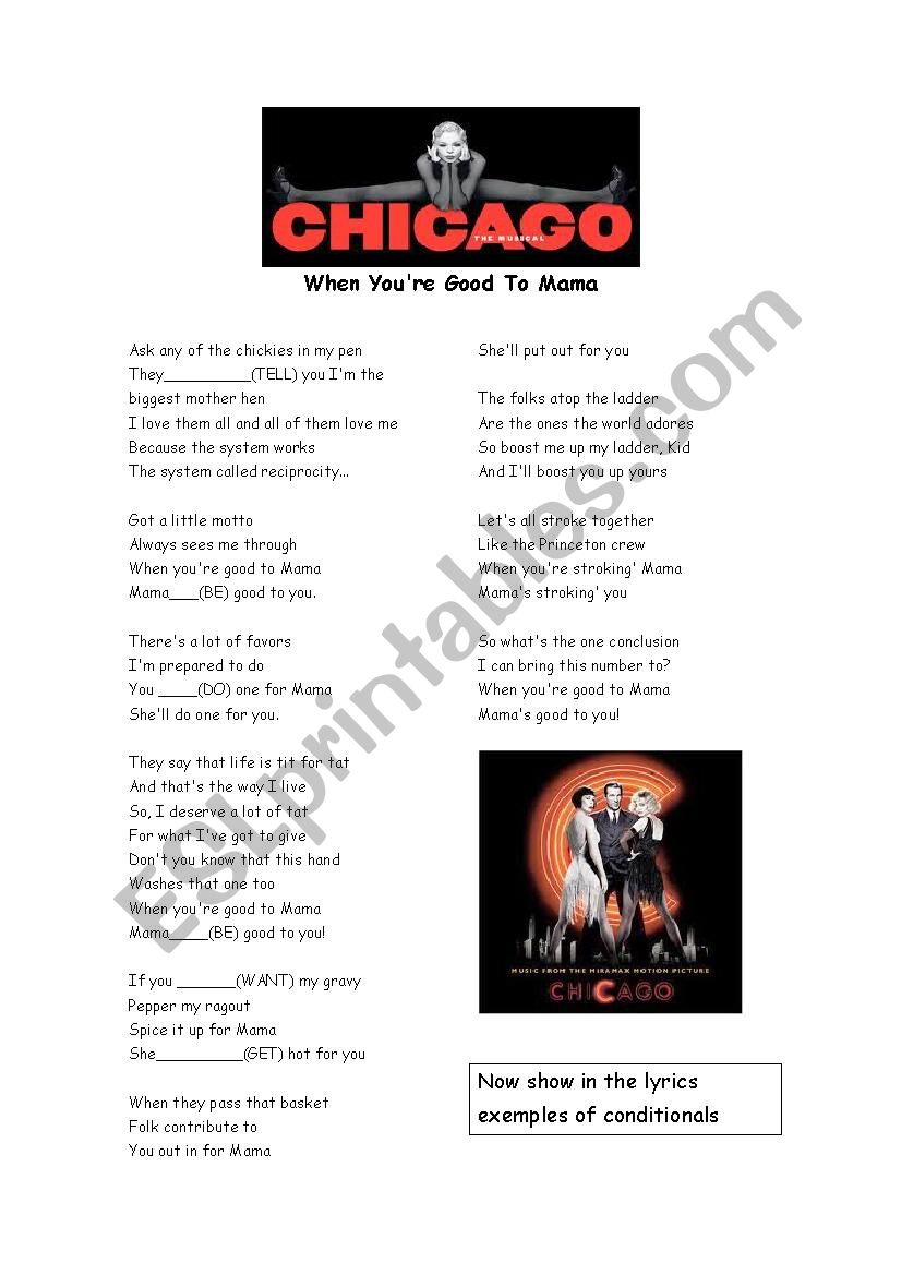 When you´re good to Mama - Chicago Musical - ESL worksheet by anaplp