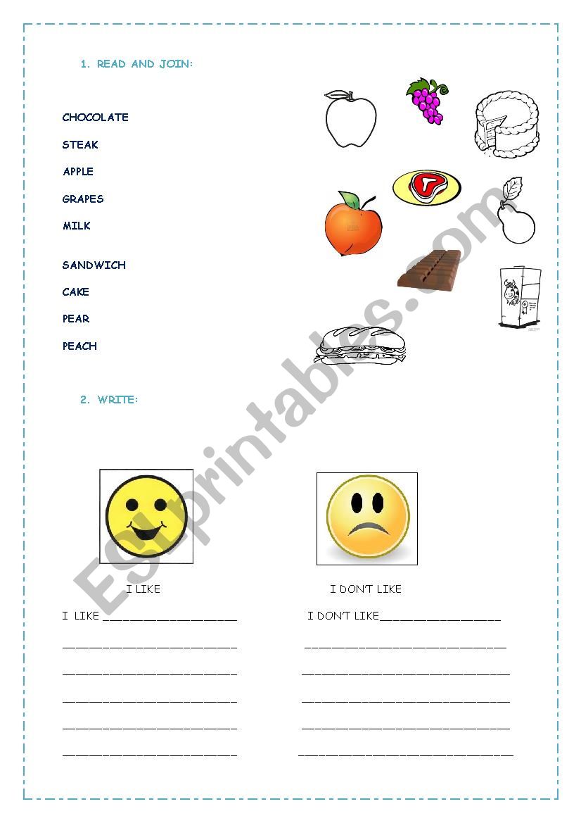 Like Dont Like Food Worksheet