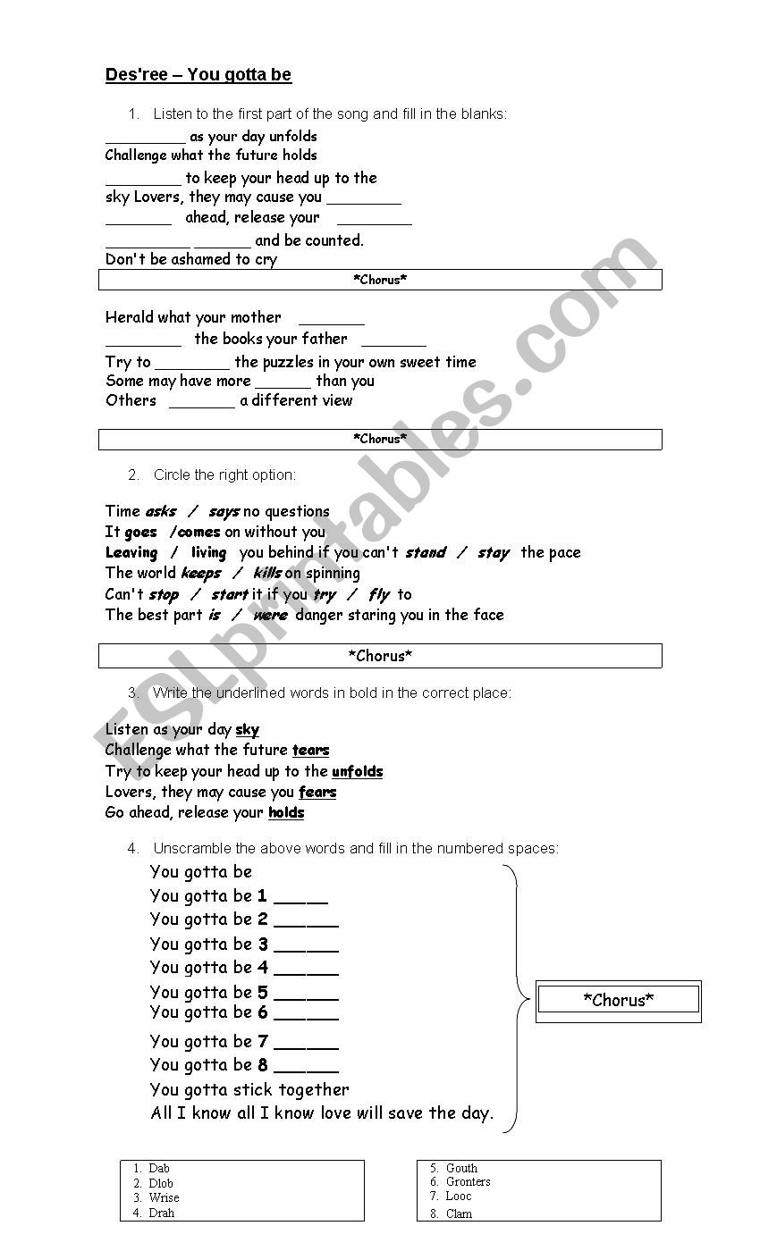 Des´ree – You gotta be - ESL worksheet by m_nastya1986
