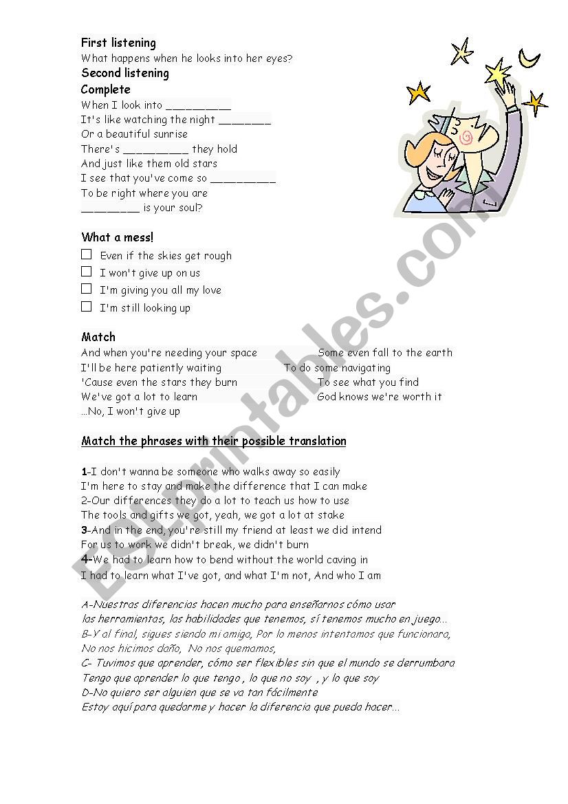 I won´t give up - ESL worksheet by gabrielav