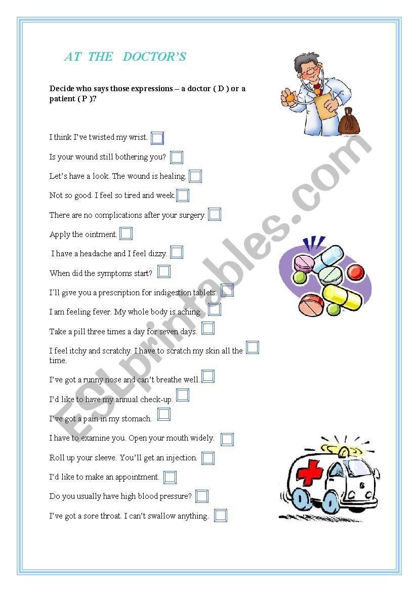 AT THE DOCTOR´S - ESL worksheet by a_k_