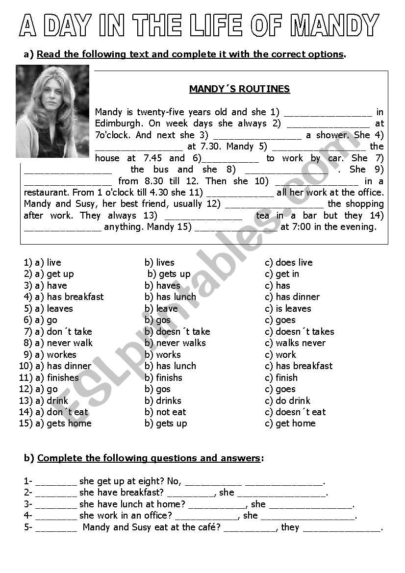 Mandy´s Typical DAy - ESL worksheet by Veritas