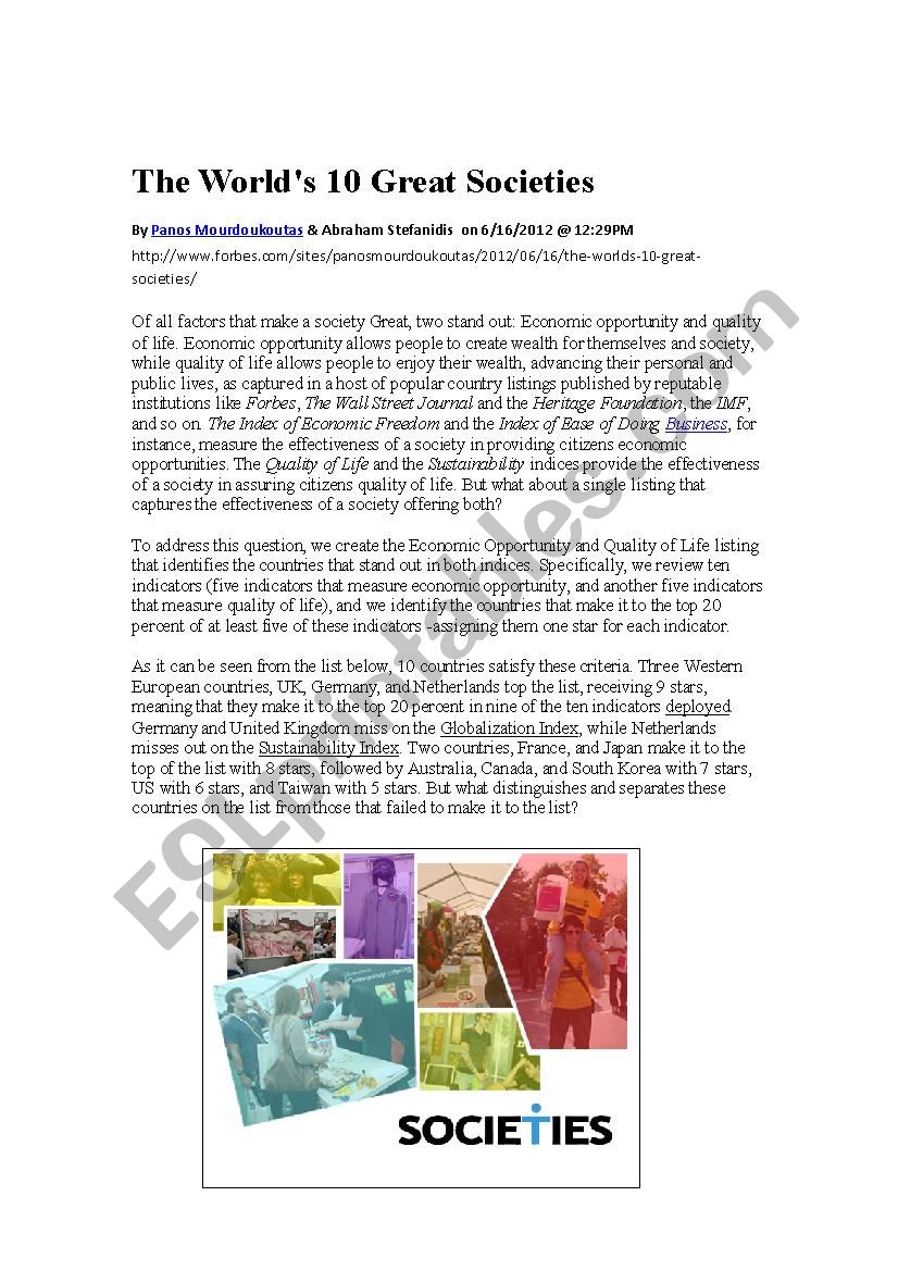 The World´s 10 Great Societies - ESL worksheet by entzu