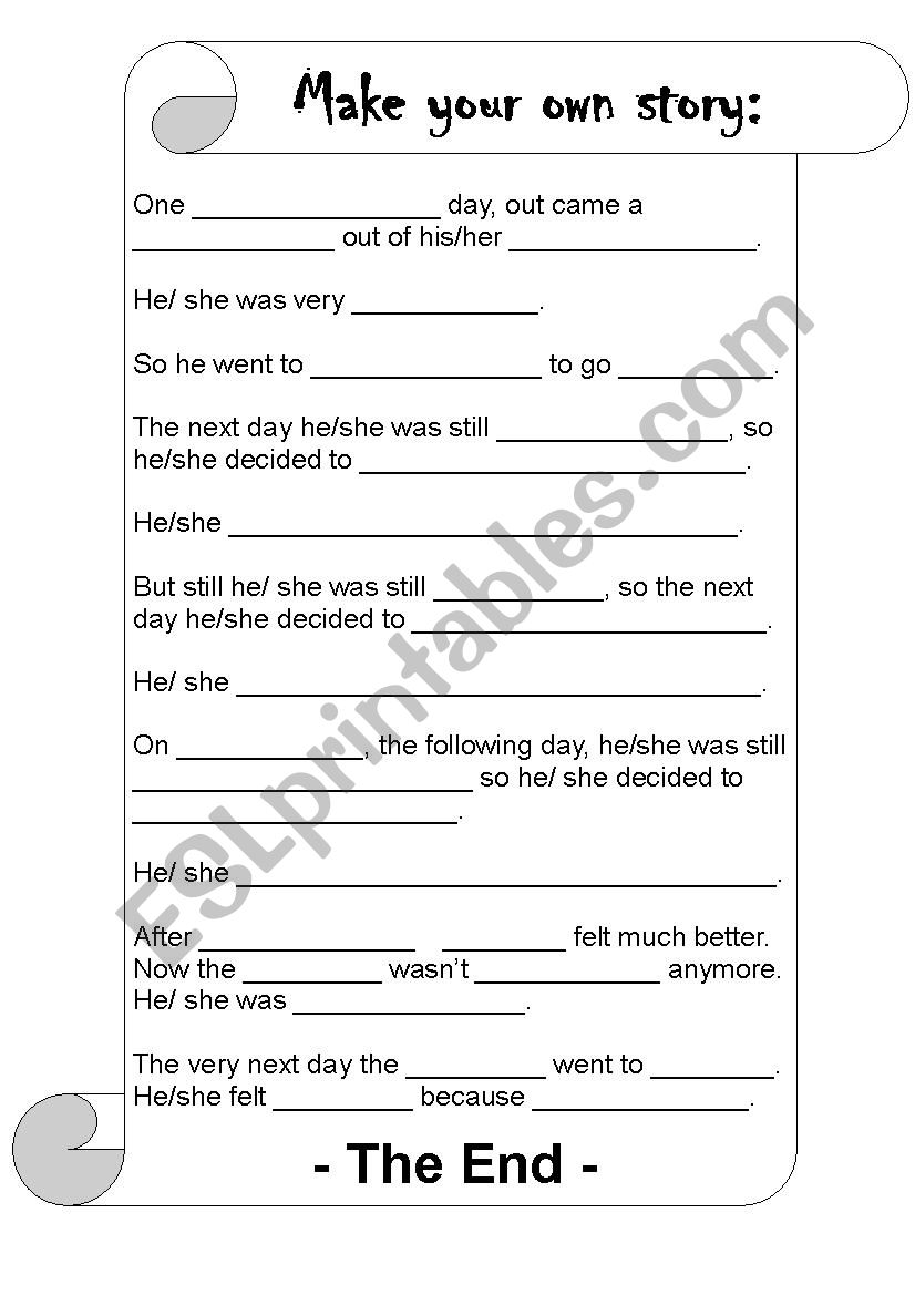 Make Your Own Story ESL Worksheet By Dchrzano