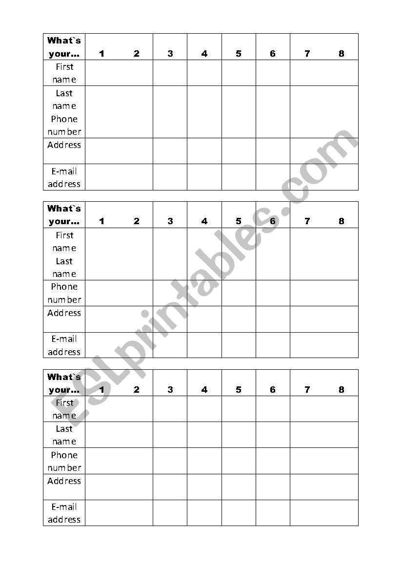 Table- What`s your... - ESL worksheet by lariarraes