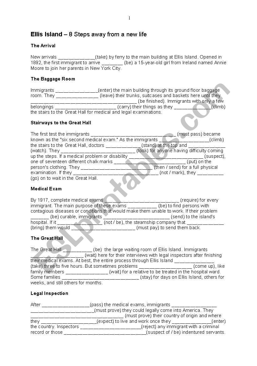 Ellis Island – 8 Steps away from a new life - ESL worksheet by kikidee1969