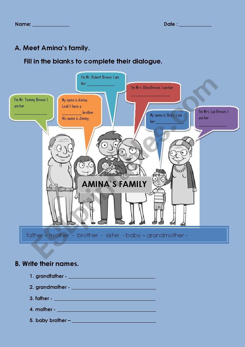 AMINA´S FAMILY - ESL worksheet by bhaby