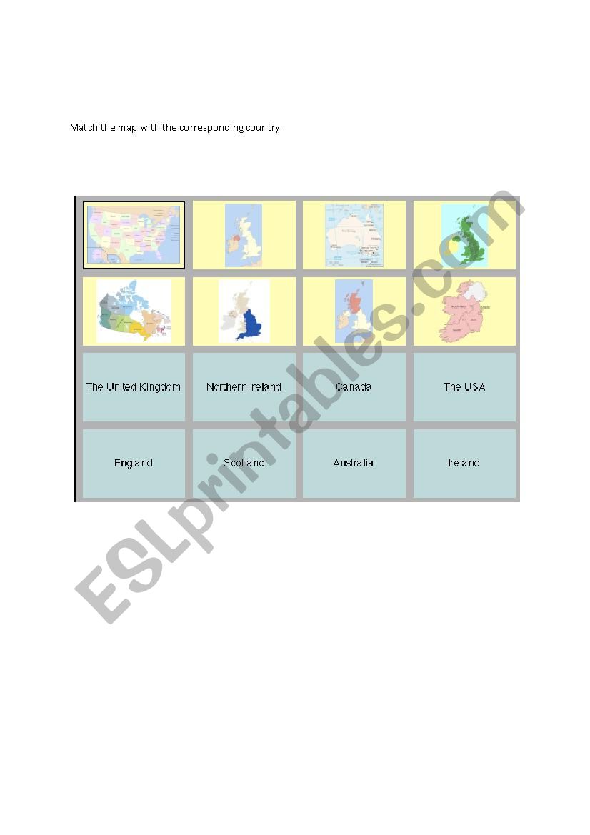 match the map with the corresponding country - ESL worksheet by sarou
