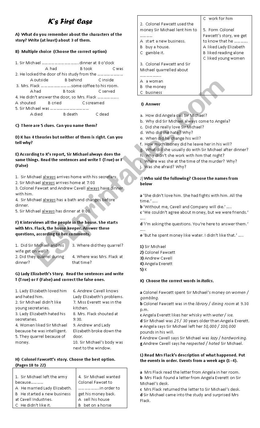 K´s First Case - ESL worksheet by missanny
