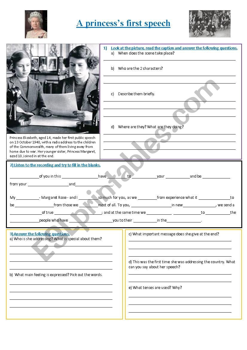 Princess Elizabeth´s first speech World War II - ESL worksheet by reb77