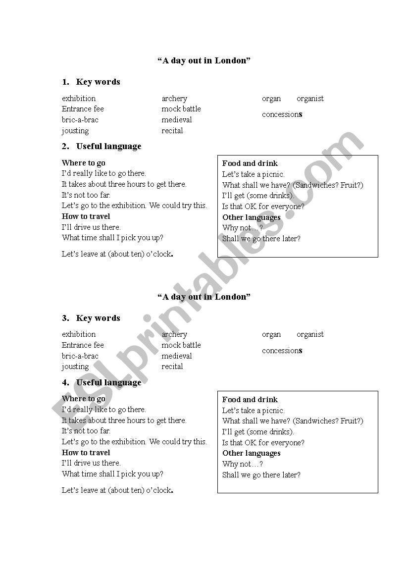 travel£ºa day out in London - ESL worksheet by destiny121