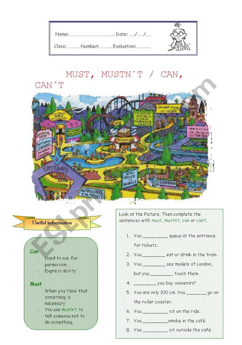 MUST, MUSTN´T / CAN, CAN´T - ESL worksheet by vanda51