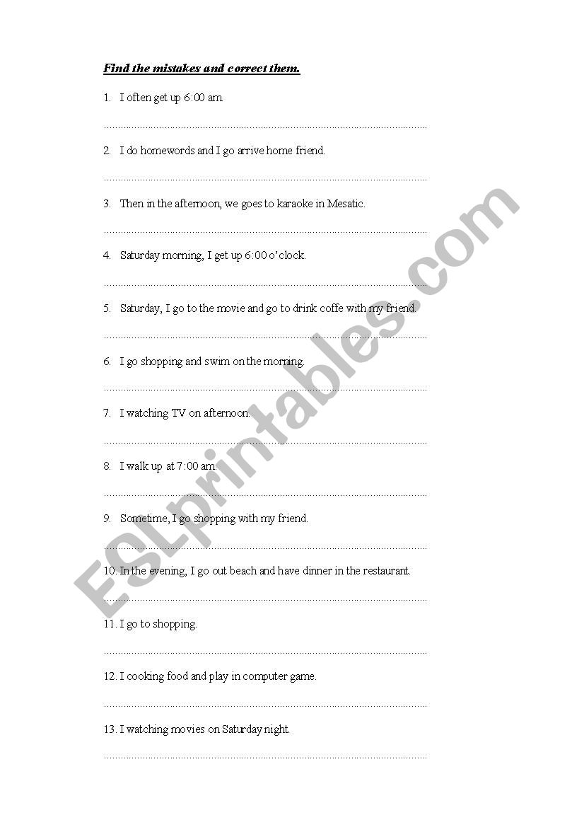 Correct the mistakes, elementary - ESL worksheet by aphong