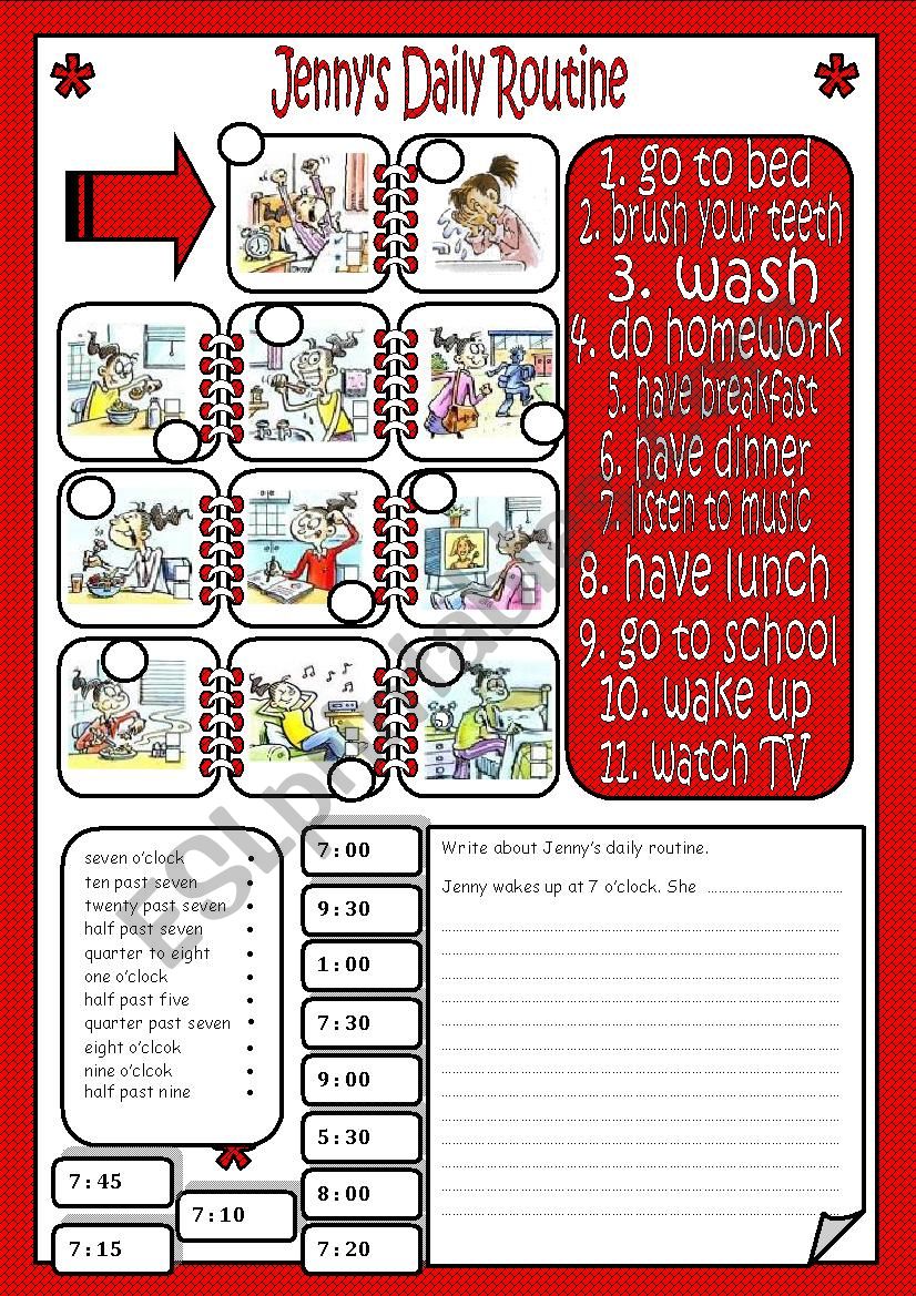 Jenny´s Daily Routine - ESL worksheet by Krümel