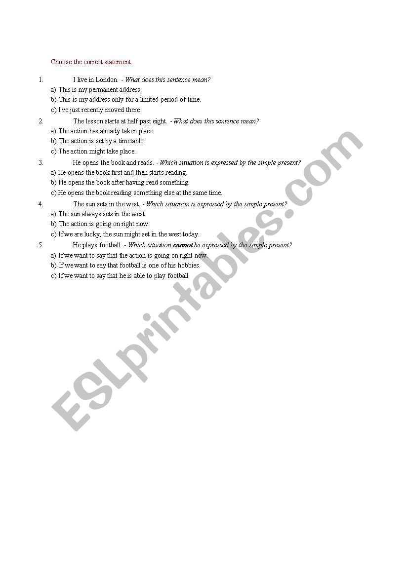 Choose The Correct Statement Esl Worksheet By Verinka