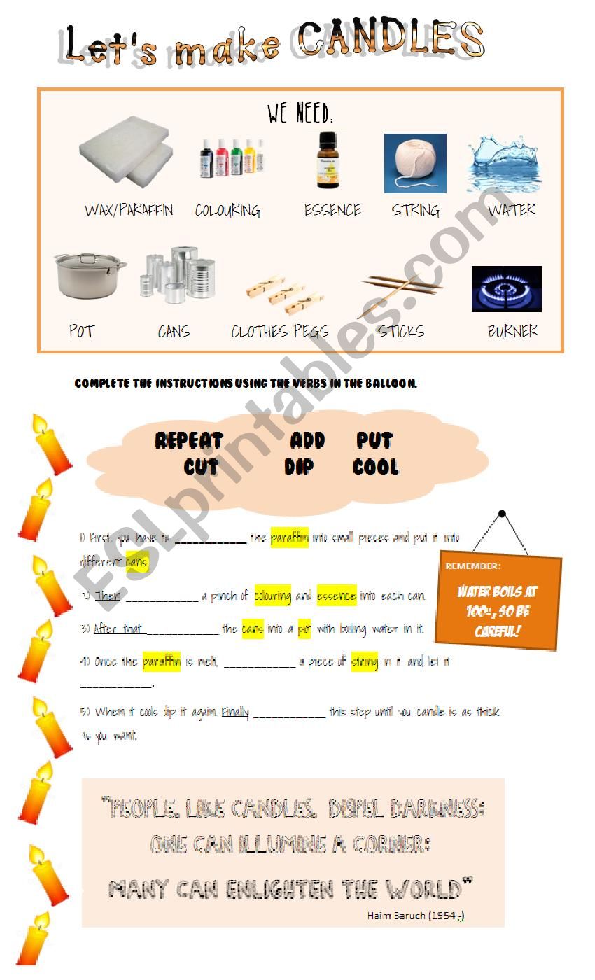 Let´s make candles / handcrafts - ESL worksheet by Laura0112