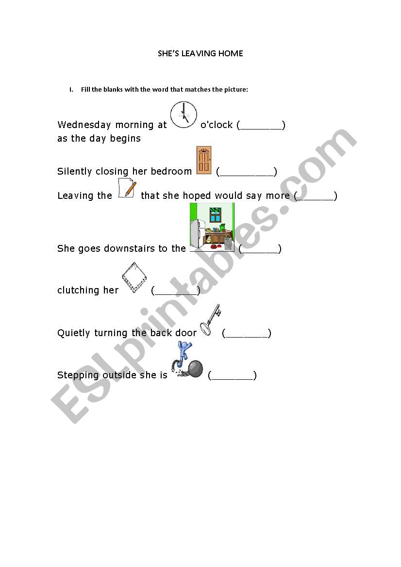She´s Leaving Home - ESL worksheet by norylui