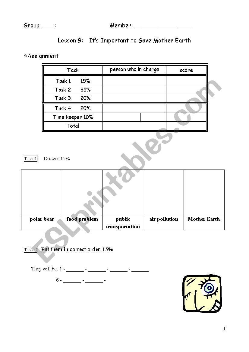 Lesson 9: It¡¦s Important to Save Mother Earth - ESL worksheet by ...