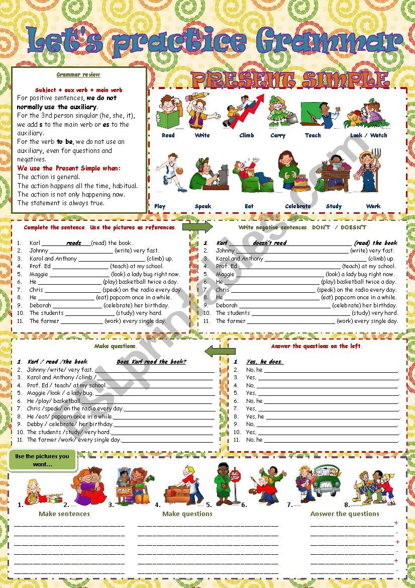 PRESENT SIMPLE / LET´S PRACTICE GRAMMAR!!! - ESL worksheet by Sonyta04
