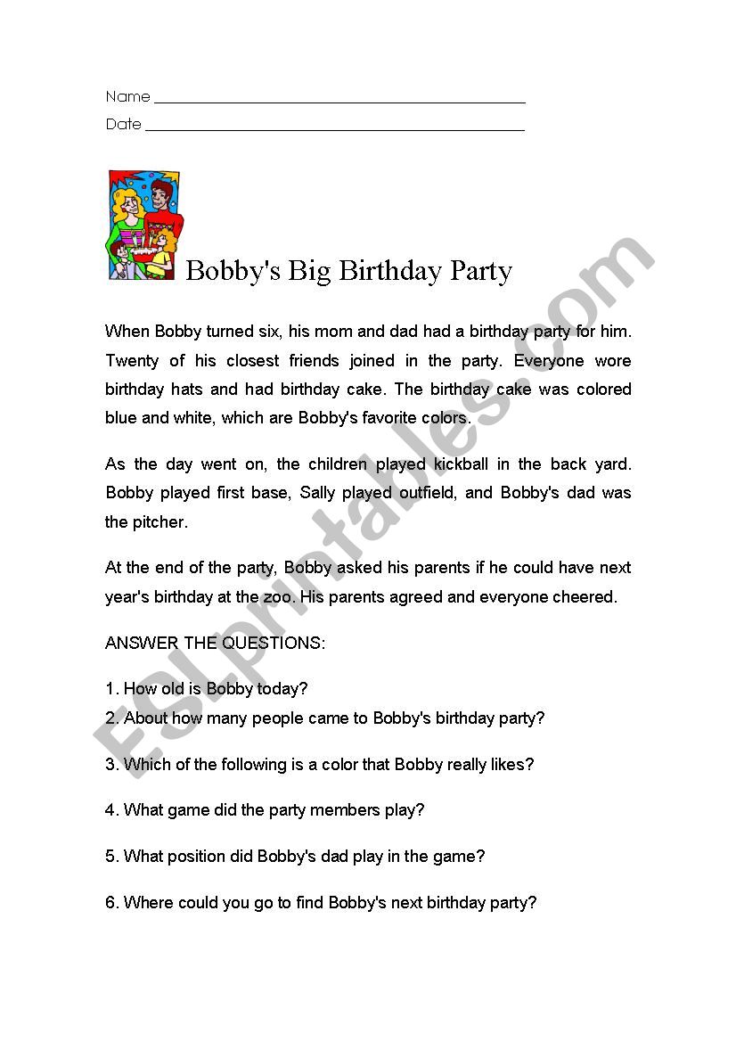 BOBBY´S BIG BIRTHDAY PARTY - ESL worksheet by telli