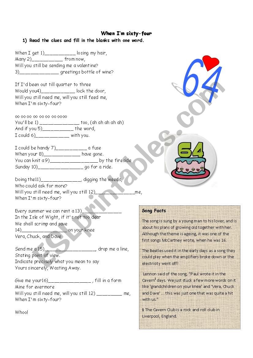 When I´m 64 - ESL worksheet by Rosana Lan