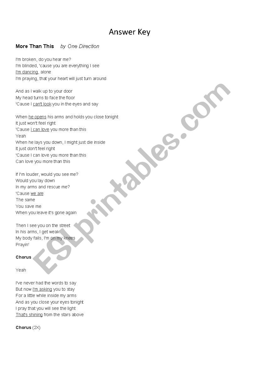 One Direction More Than This Lyrics