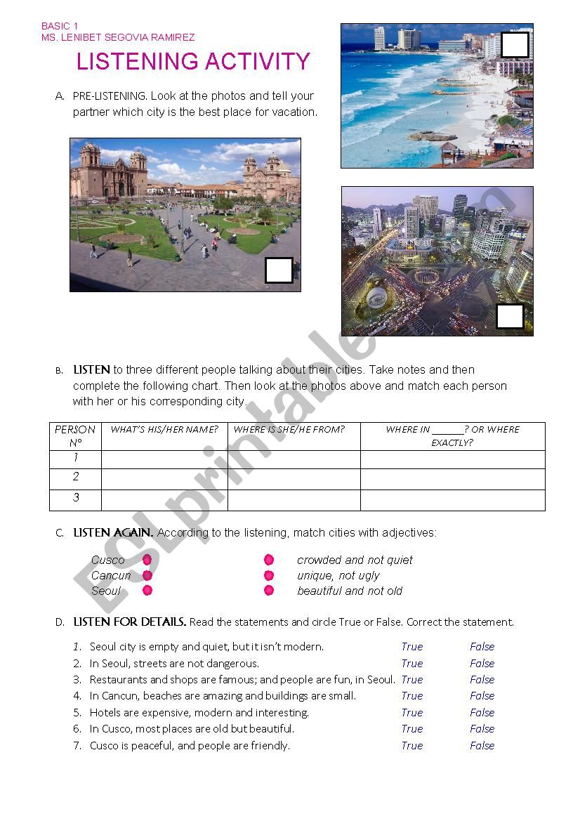Listening Activity- WhatÂ´s your city like? DESCRIBING PLACES - ESL ...