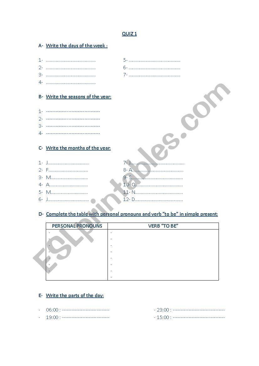 low beginners´ review quiz - ESL worksheet by imanito