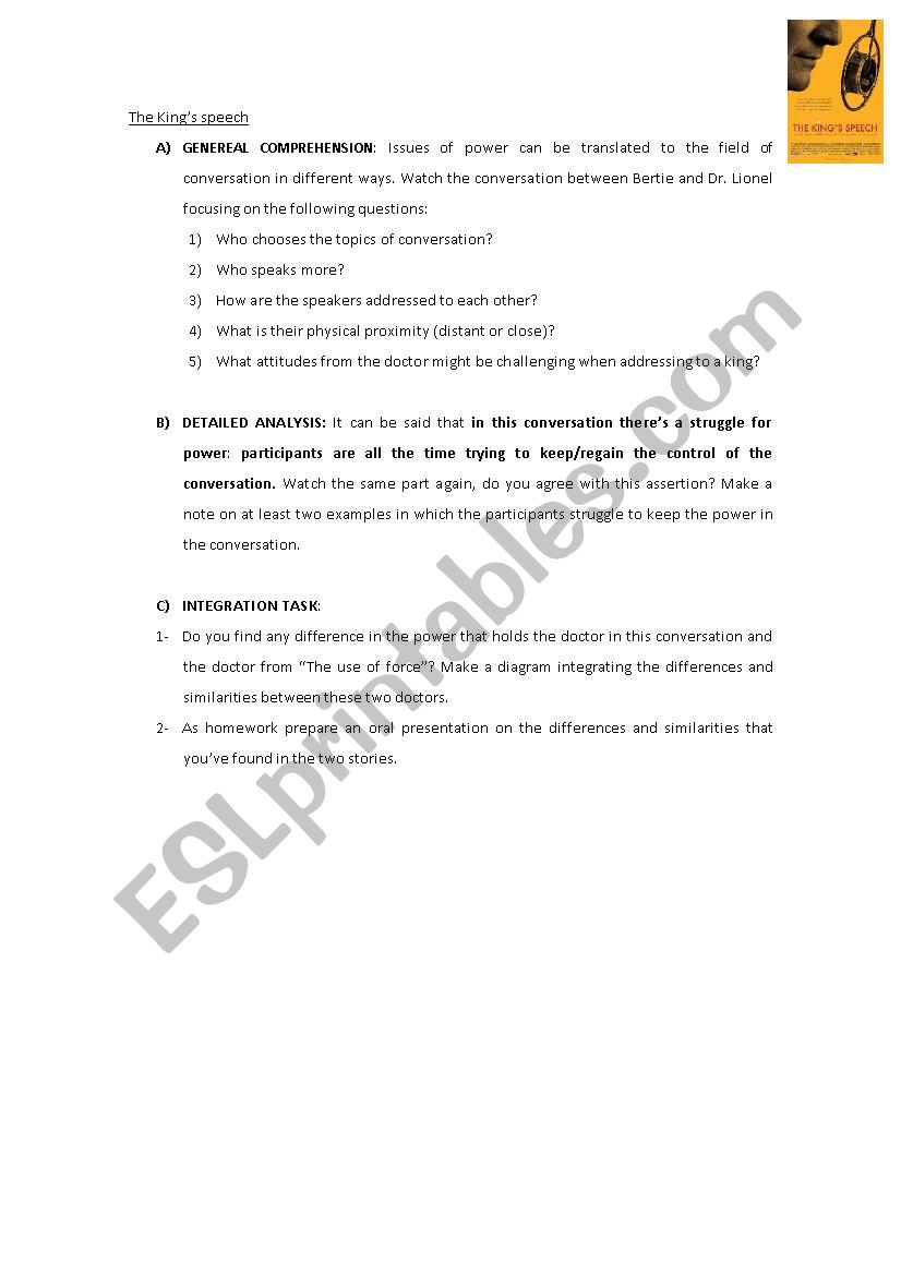 The King´s speech moviee - ESL worksheet by Ro_mina