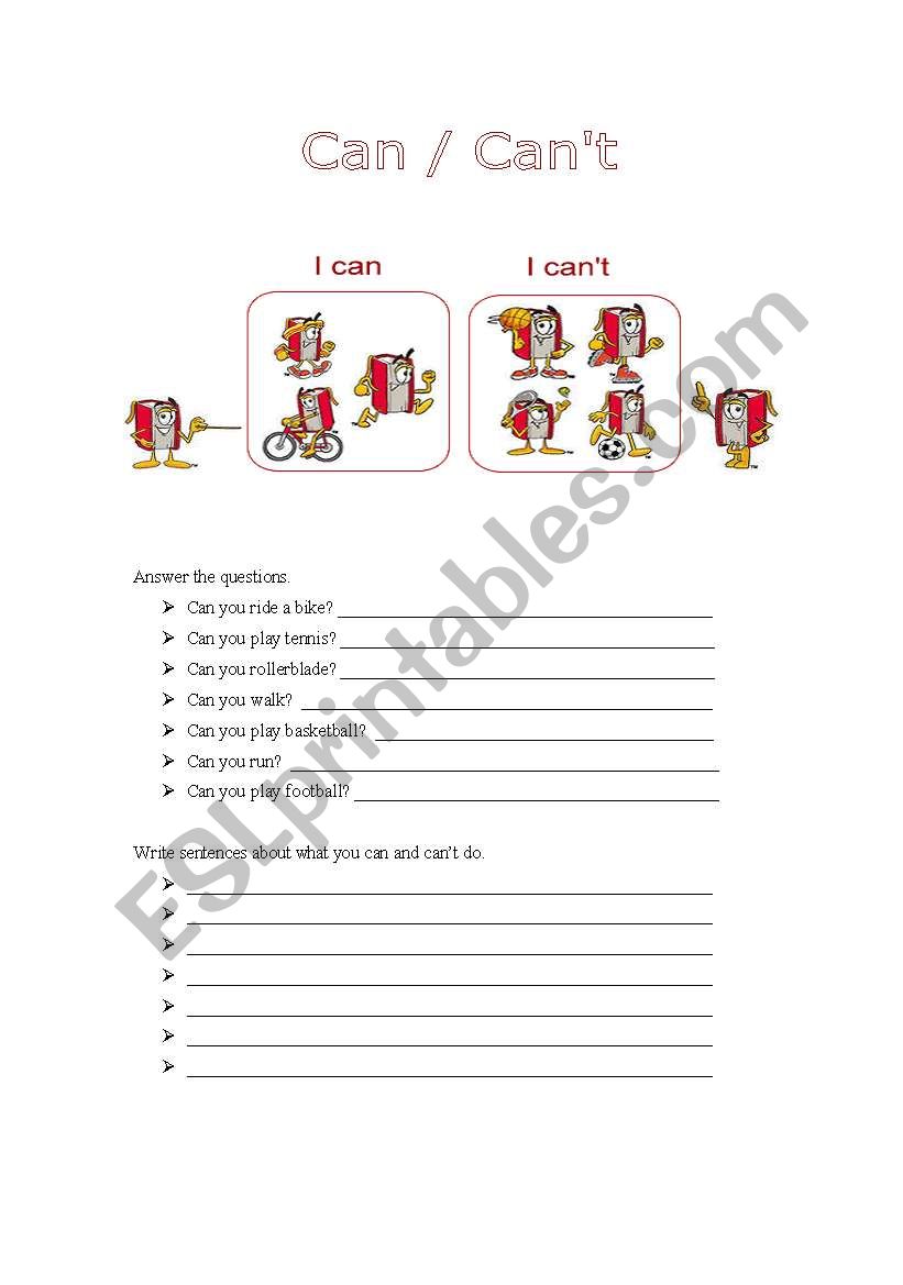 Can / Can´t - ESL worksheet by caim