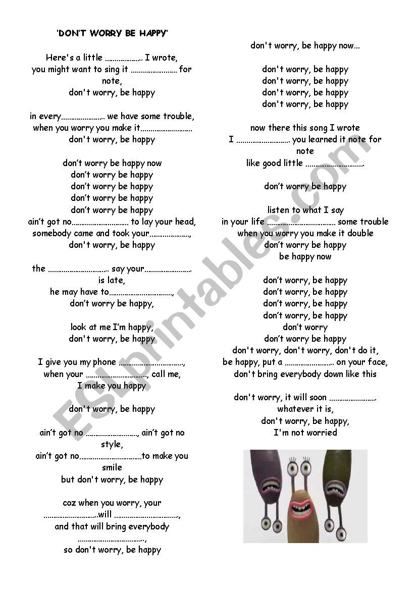 Don´t worry Be happy - ESL worksheet by stewie11