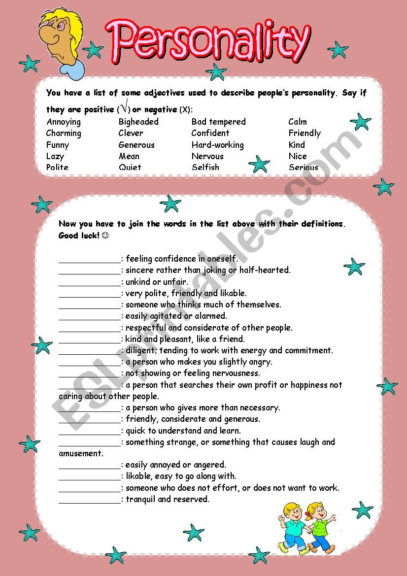 Describing people´s personality - ESL worksheet by Ipsagel