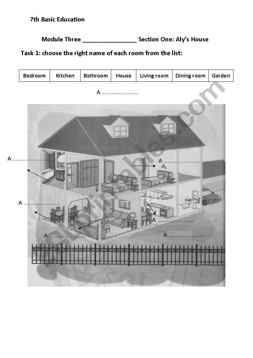 Aly´s house 7th basic education ( Tunisian students) - ESL worksheet by ...