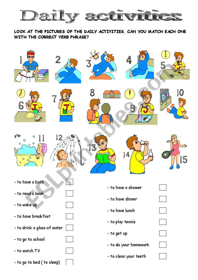 Daily Activities ESL Worksheet By Giebin