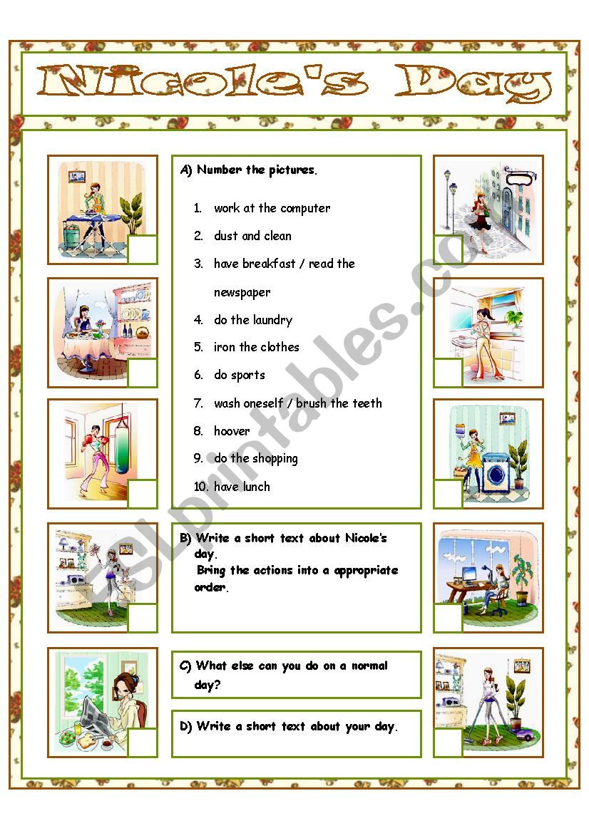 Nicole´s Day - ESL worksheet by mkhom