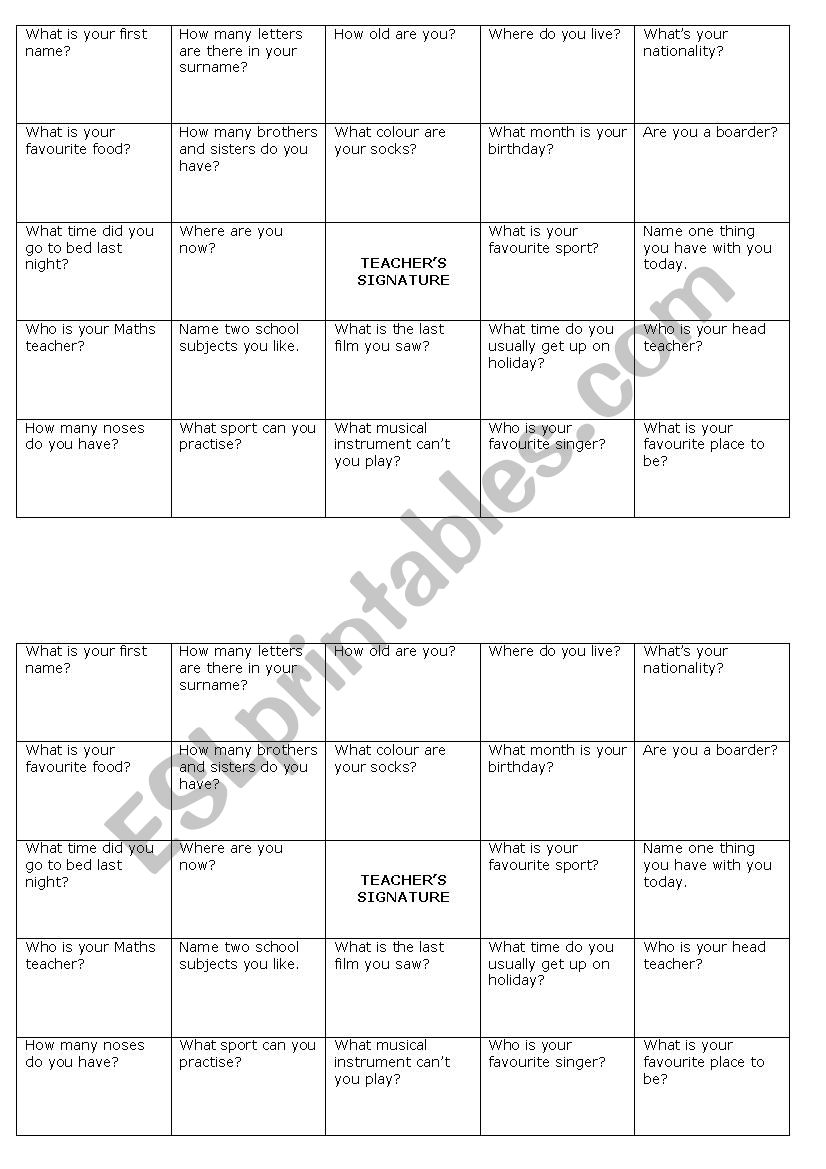 Game - Teacher´s Signature - ESL worksheet by LoKit