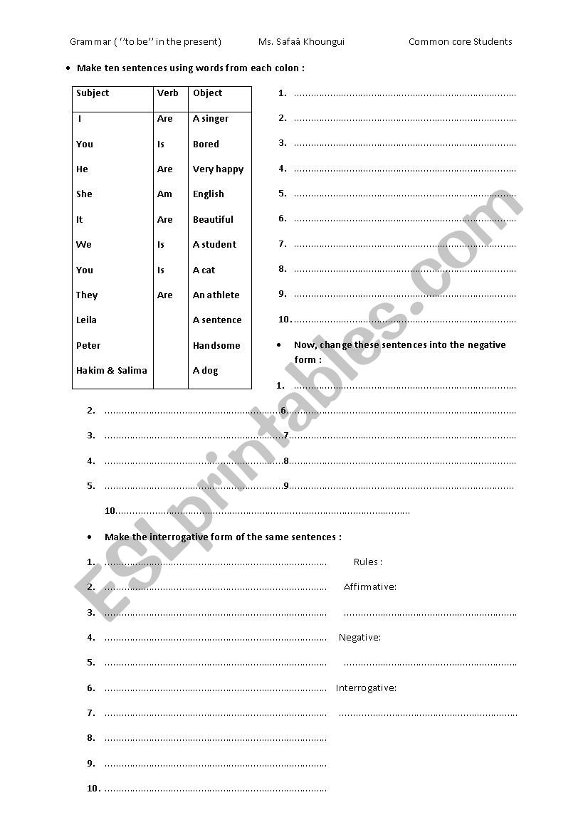 Verb ´to be´ in the present simple - ESL worksheet by T-sa