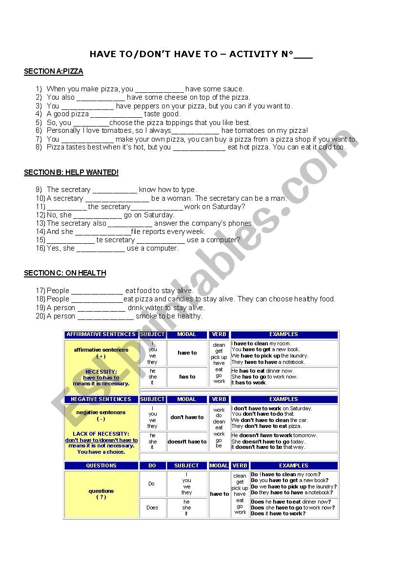 have to - don´t have to - ESL worksheet by vicky89