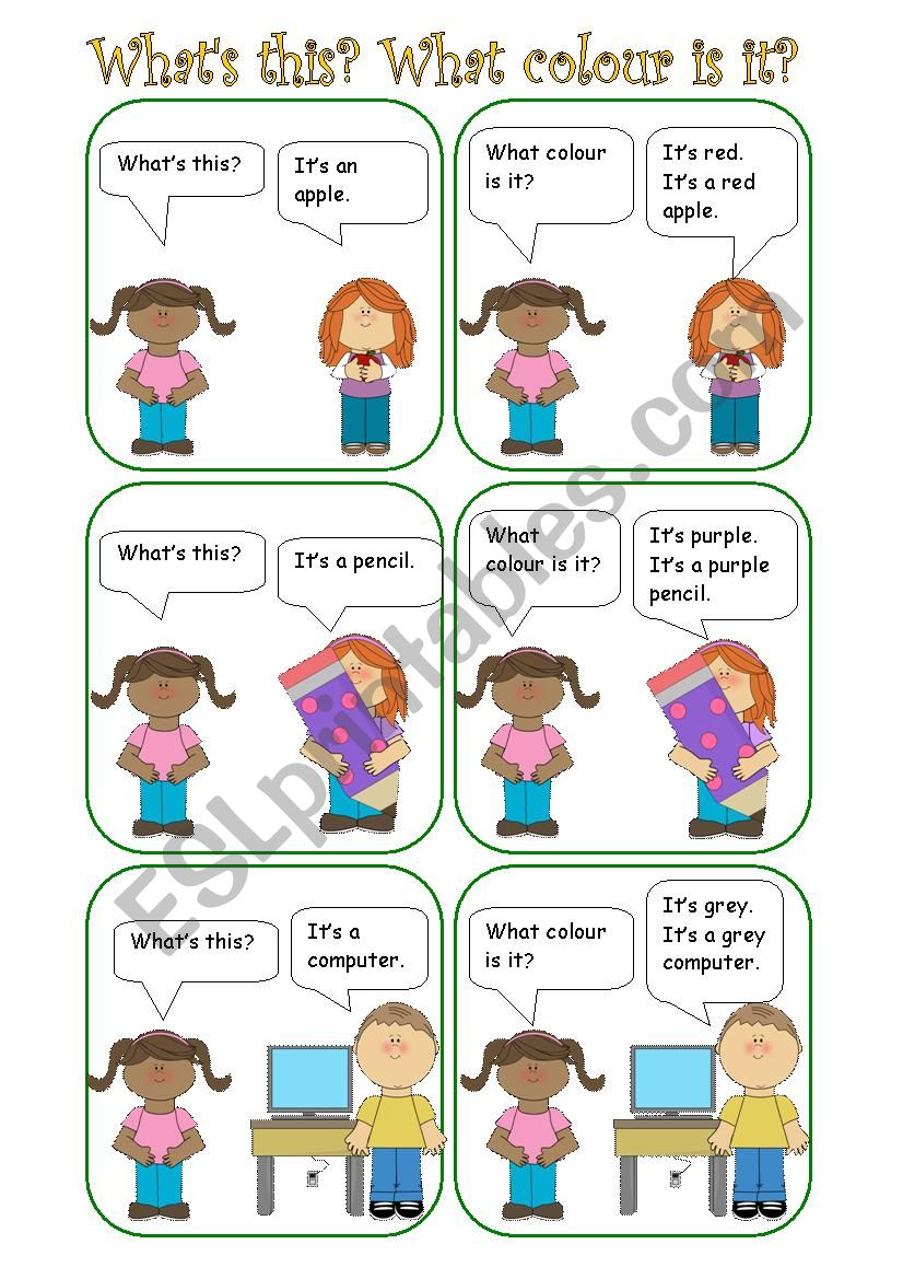 What´s this? What colour is it? - ESL worksheet by vickyvar