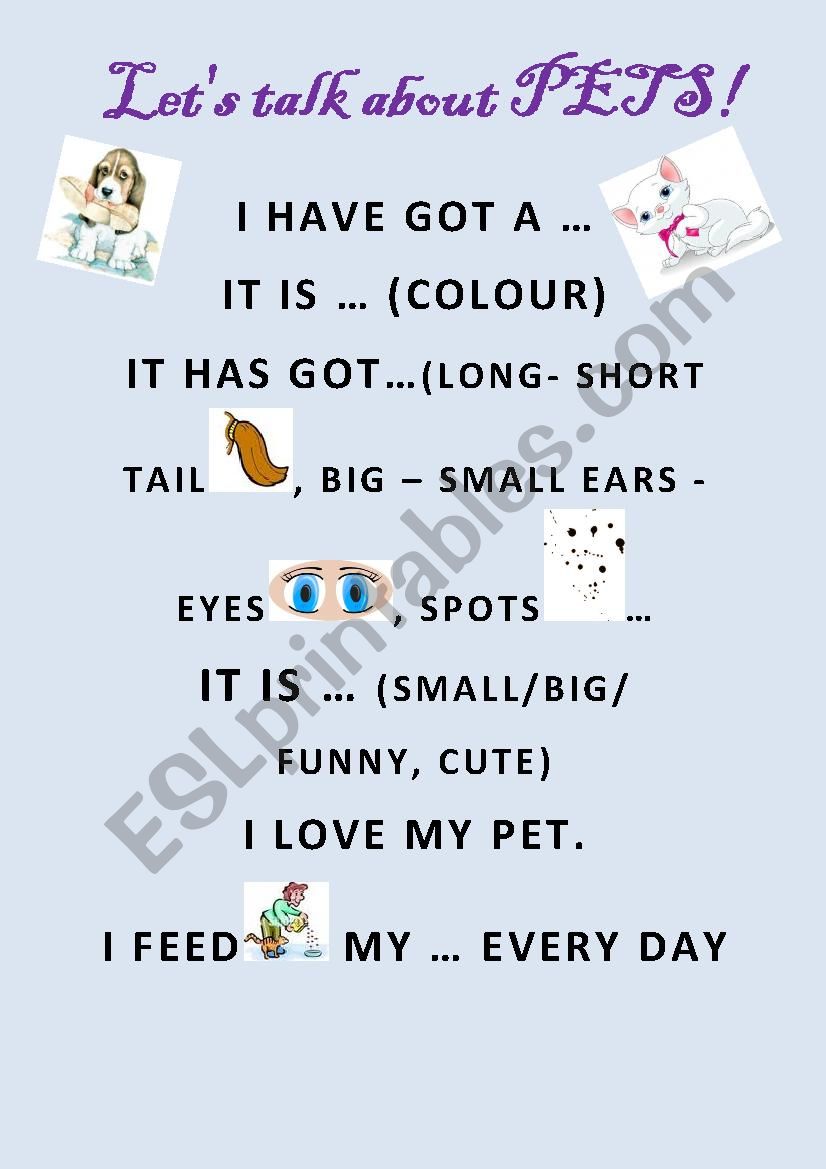 PETS - let´s talk about - ESL worksheet by majcek