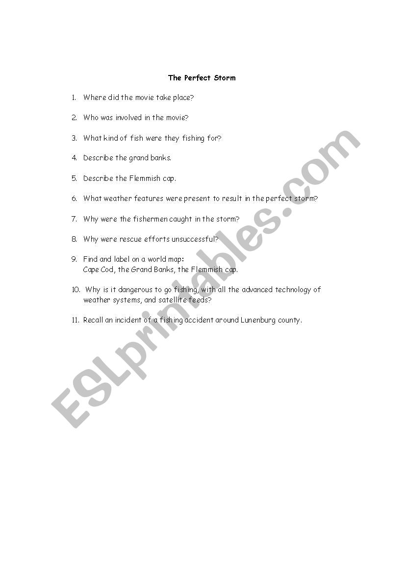 Question about ´The perfect storm´ - ESL worksheet by silviafalcon