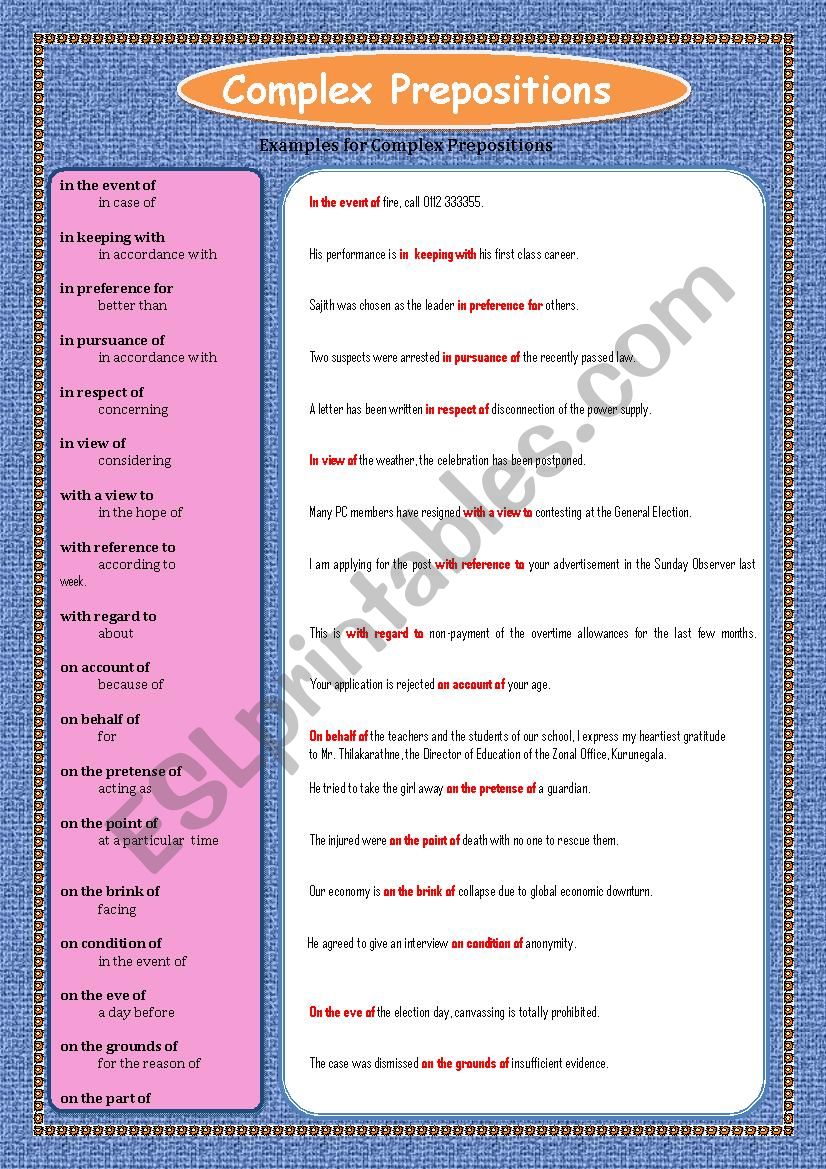 Complex Prepositions Part 03 ESL Worksheet By Ikram Jeseen
