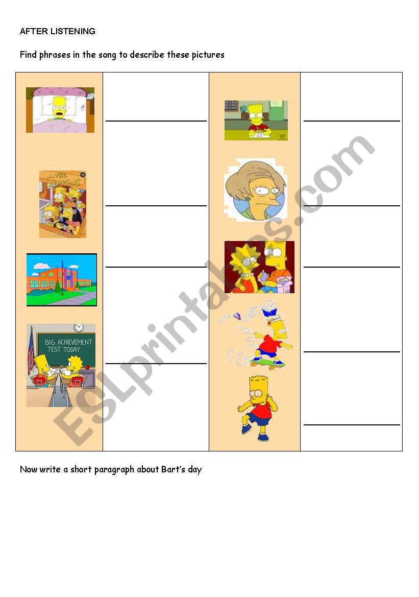 Bart´s school day song (2) - ESL worksheet by andreaewa