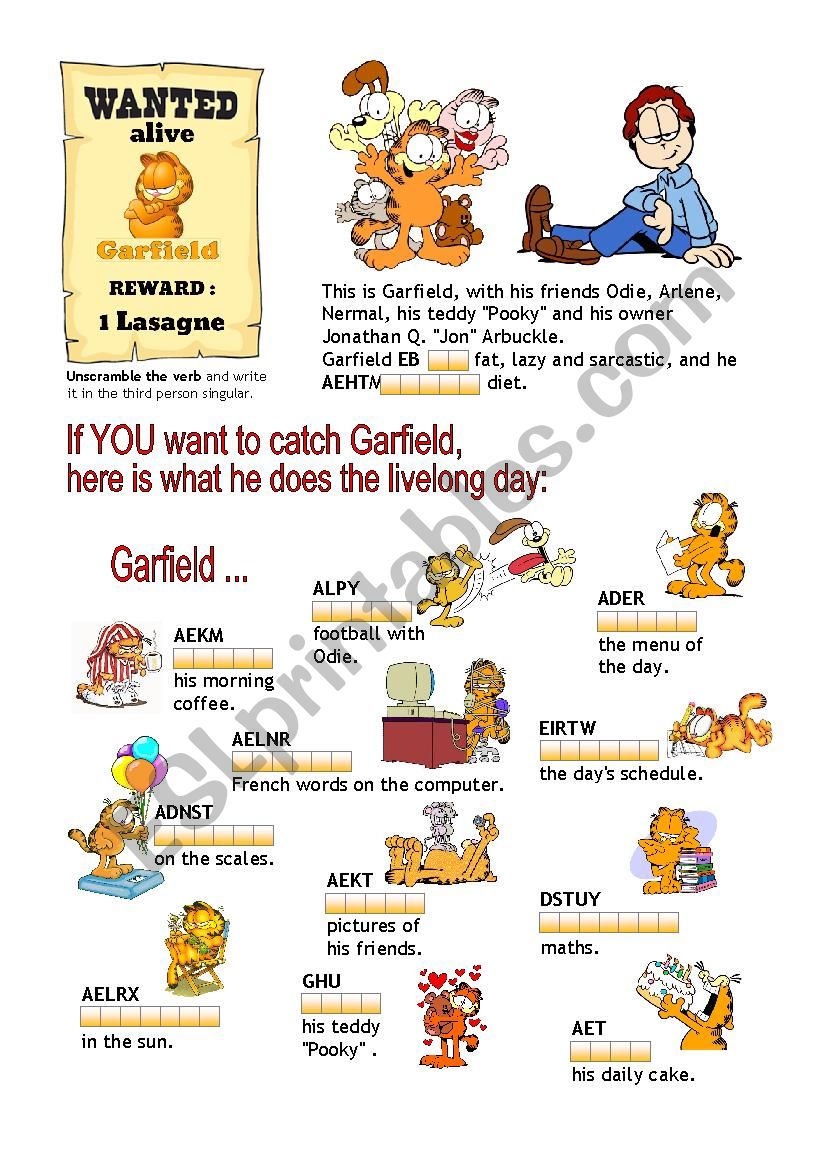 Present Simple: Garfield´s Day - ESL worksheet by dani_go